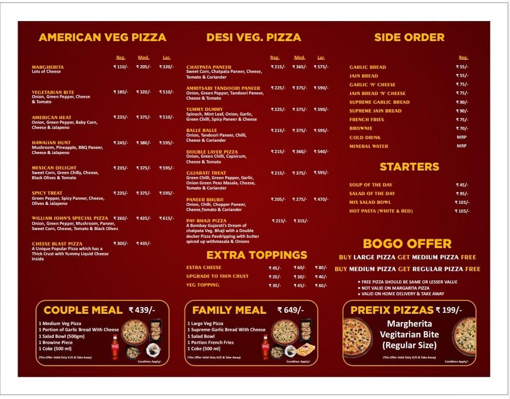 Menu at William John's Pizza, Gandhidham