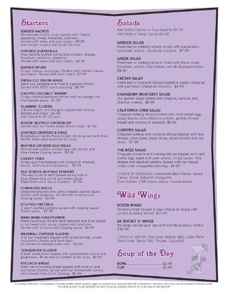Menu at Black Raspberry Pub, Plymouth