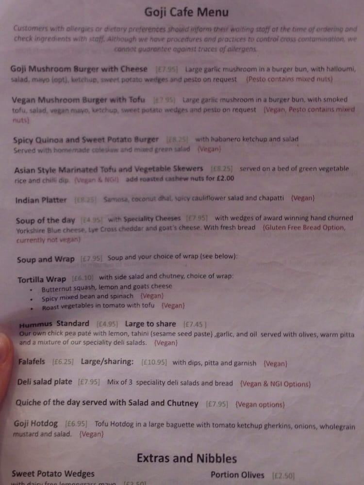 Menu at Goji Cafe Vegetarian Cafe & Deli, York