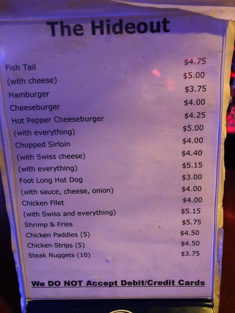 Menu at Hideout pub & bar, Dexter City