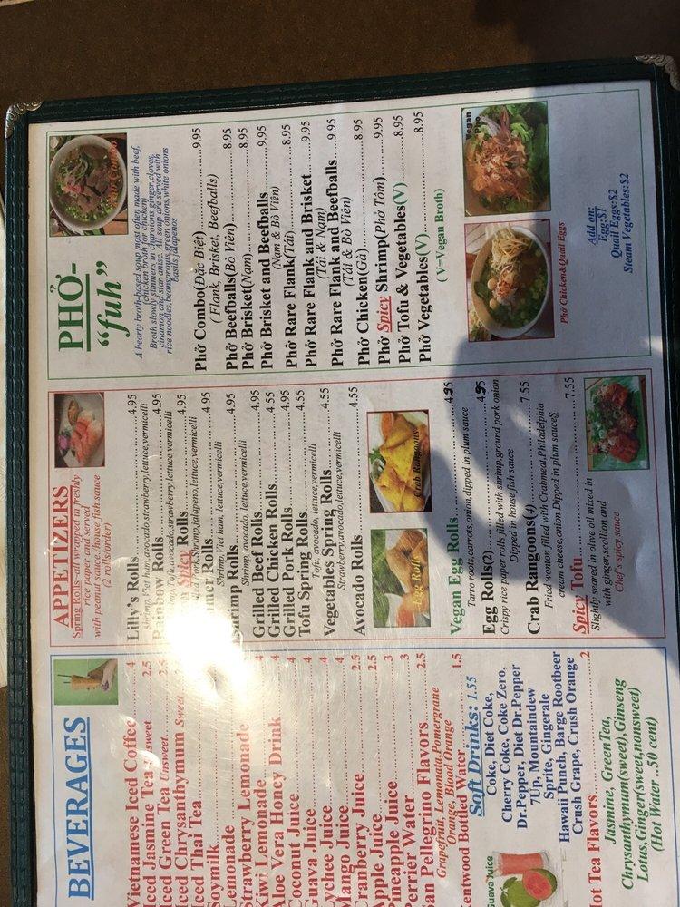 Menu at Lilly's Café restaurant, New Orleans
