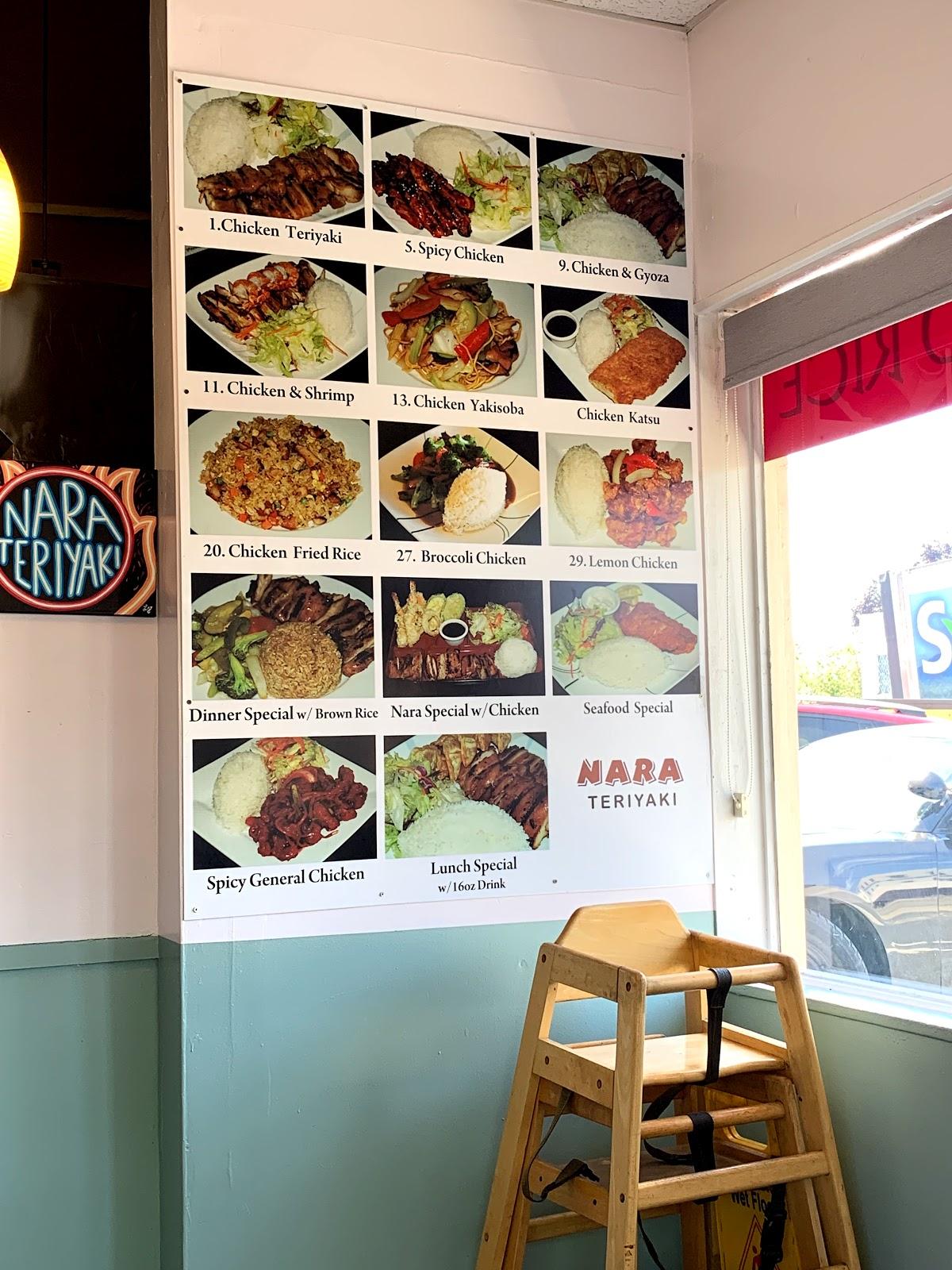 Menu at Nara Teriyaki restaurant, Newberg