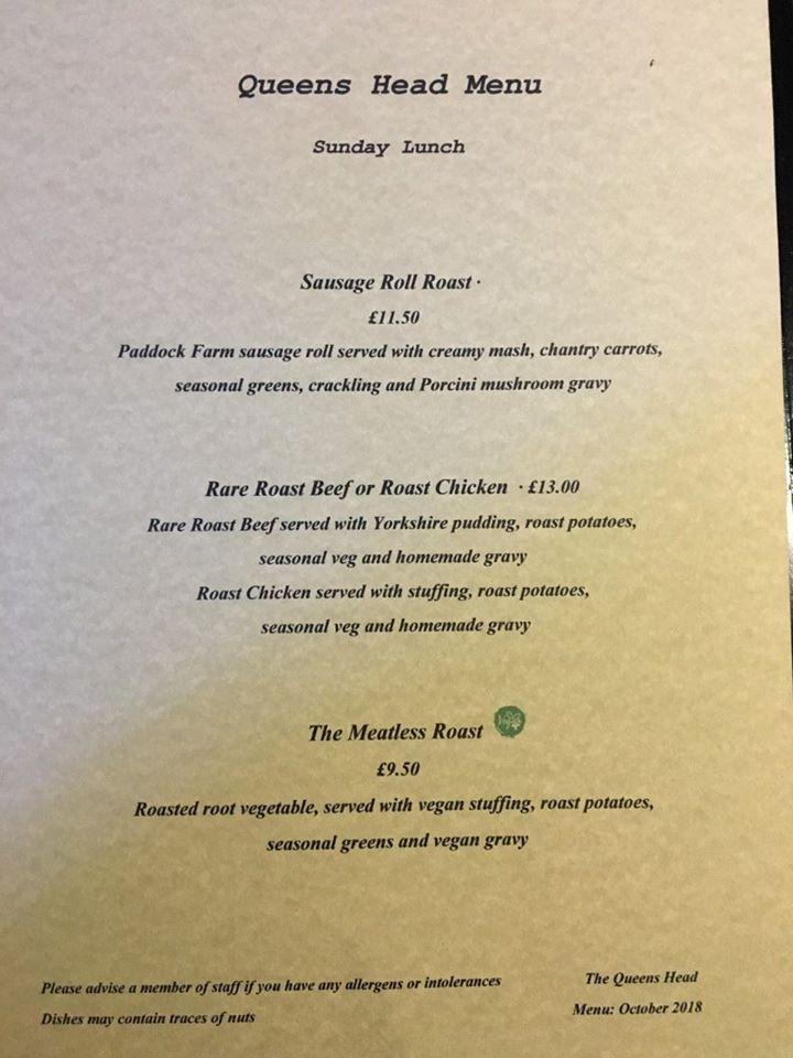 Menu at The Queens Head pub & bar, Oxford, 26 Church Rd