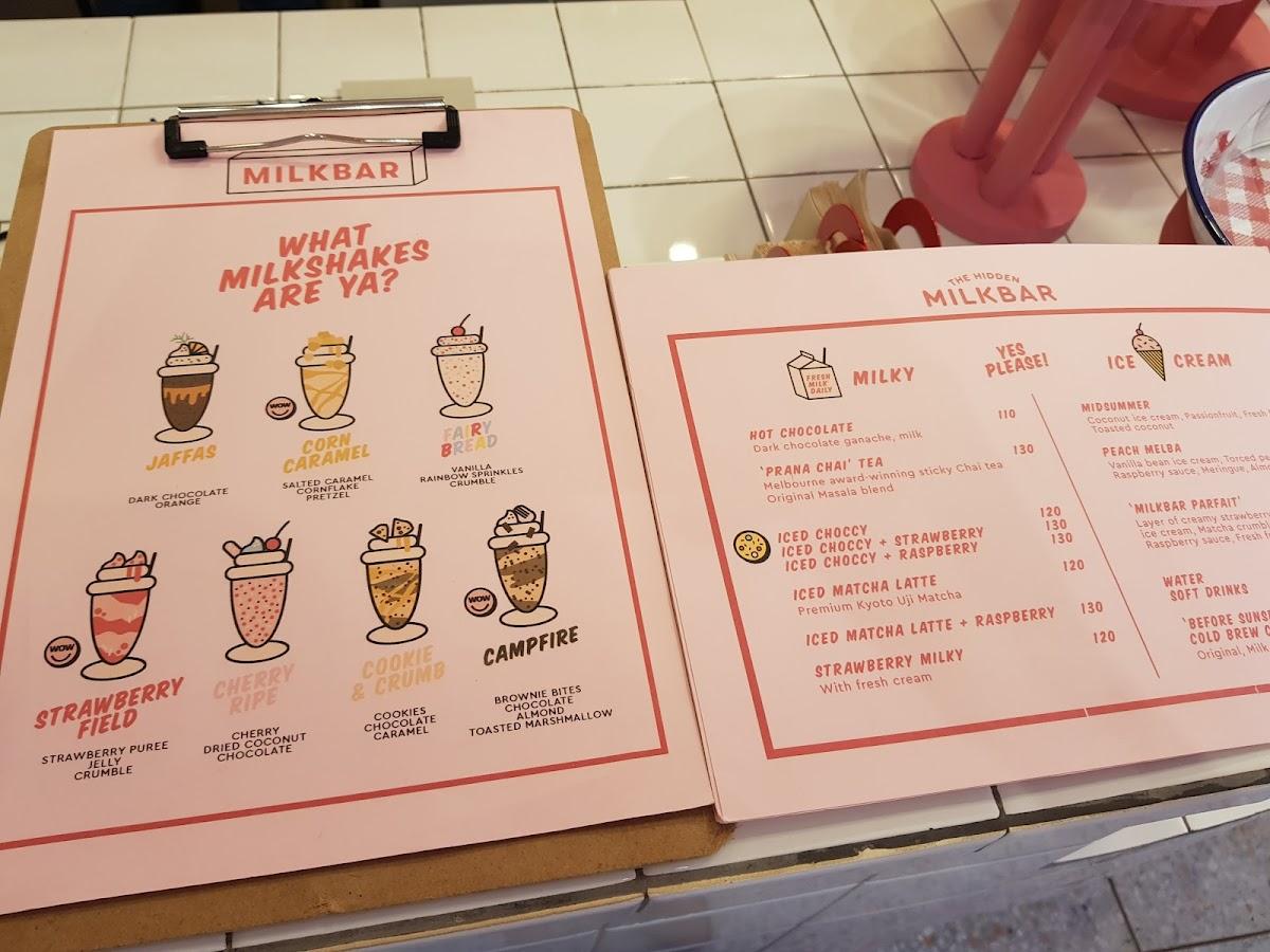 Menu at THE HIDDEN MILKBAR, Bangkok
