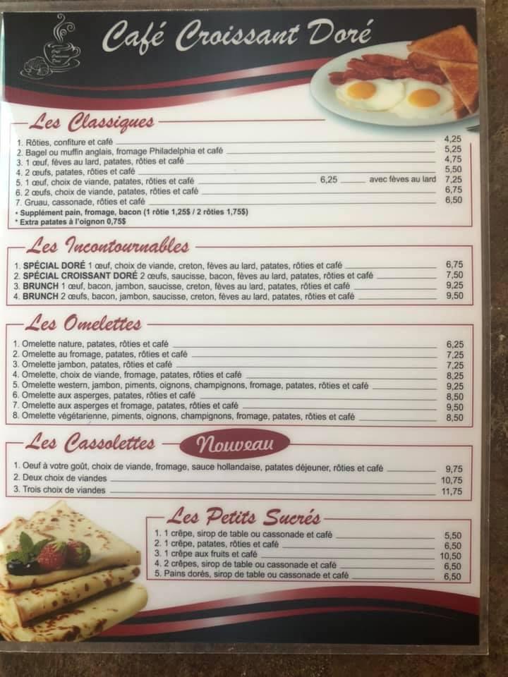 Menu au Café Croissant Doré (Le), Saguenay