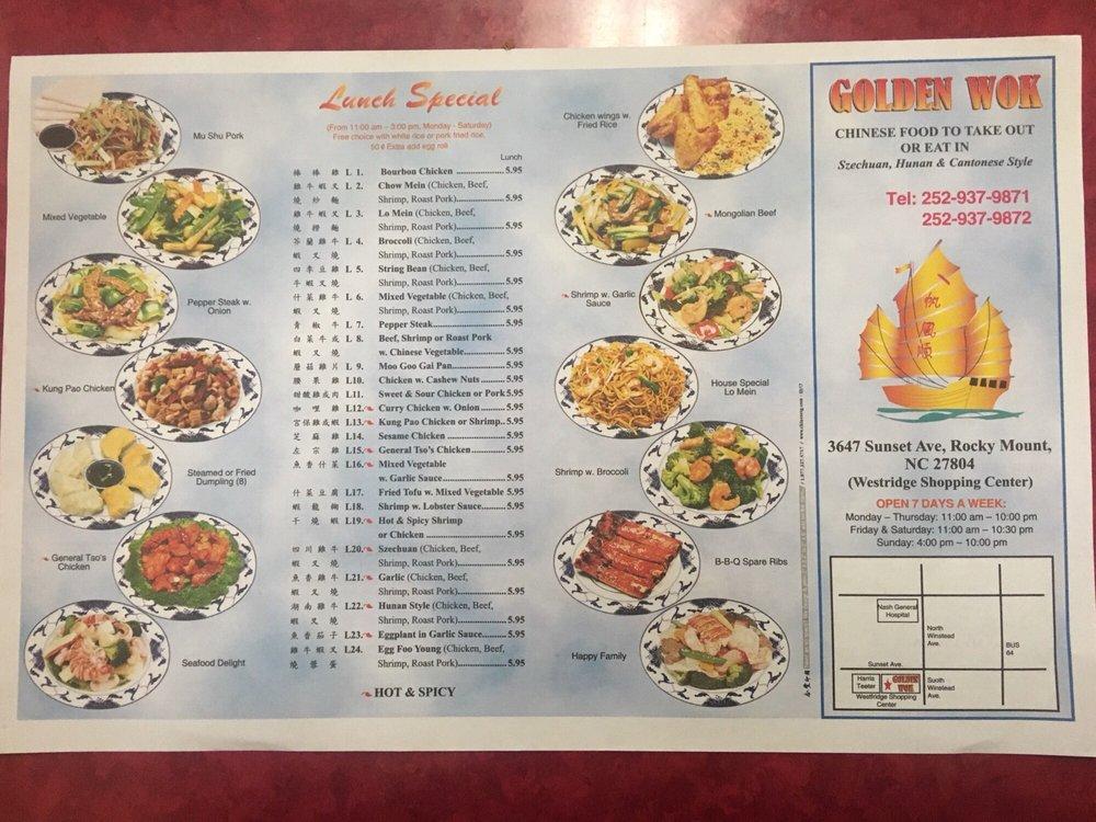 Menu at Golden Wok restaurant, Rocky Mount