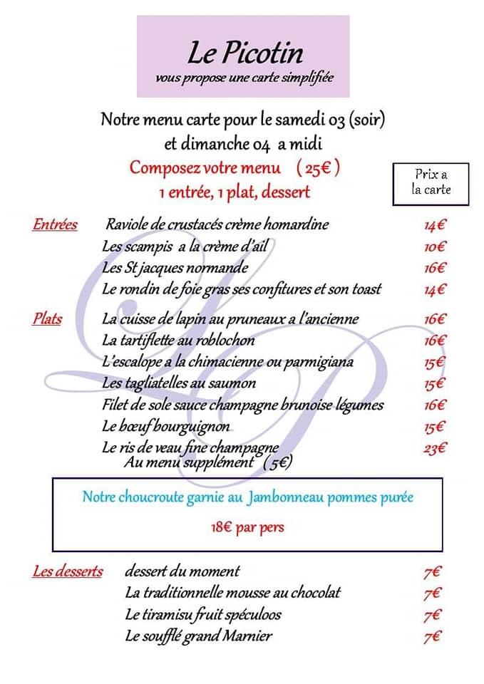 Menu au Le Picotin, Beaumont