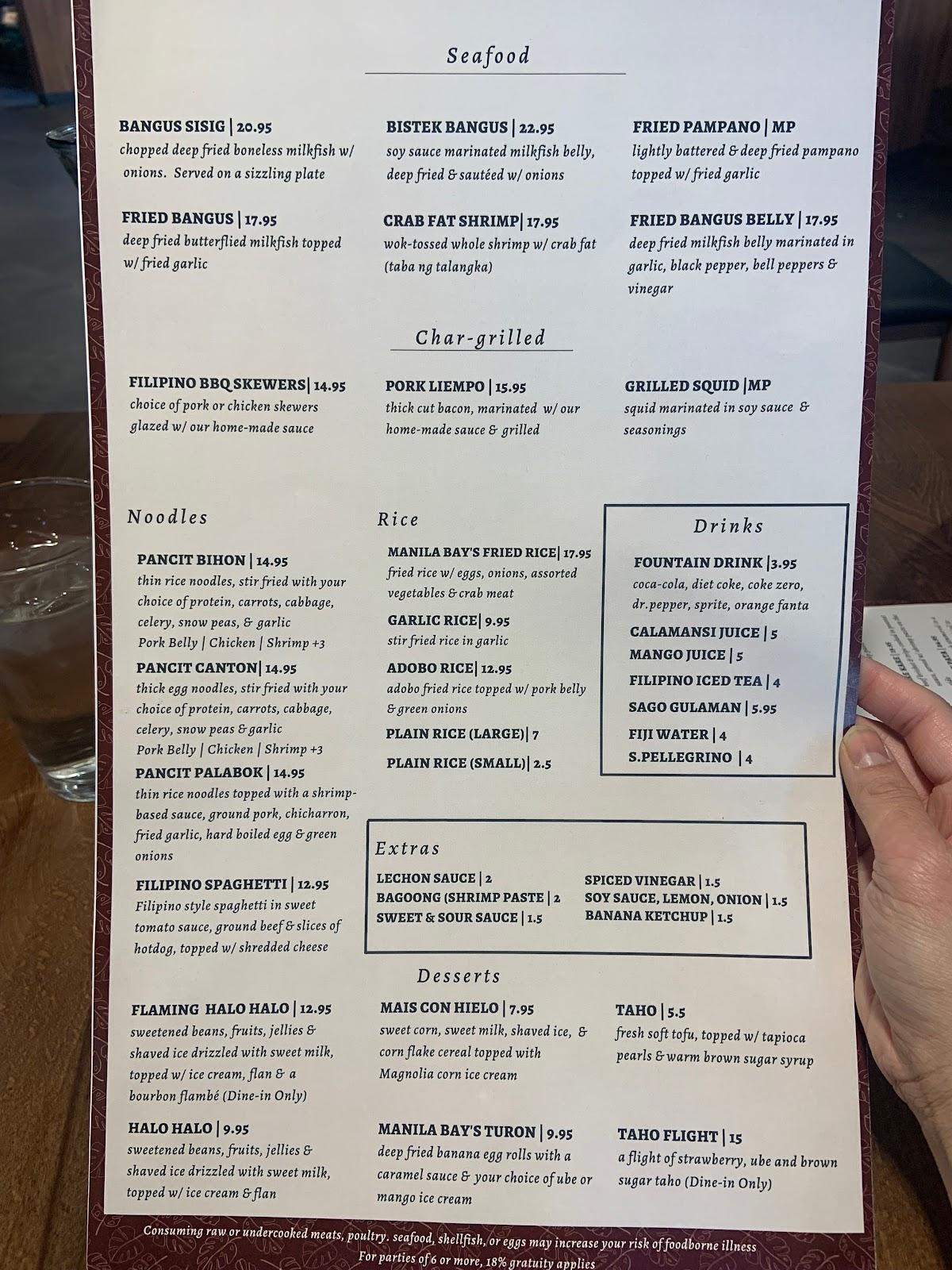 Menu at Manila Bay Filipino Restaurant, Aurora