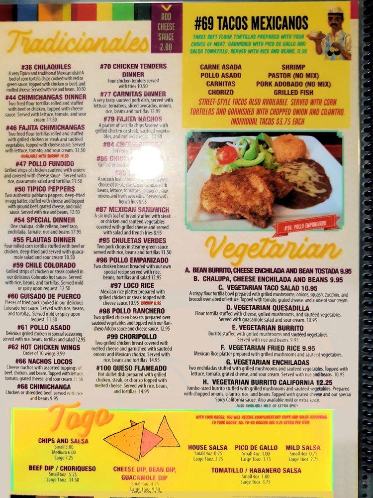 Menu at Mexico Tipico Mexican Restaurant, Prattville, E Main St