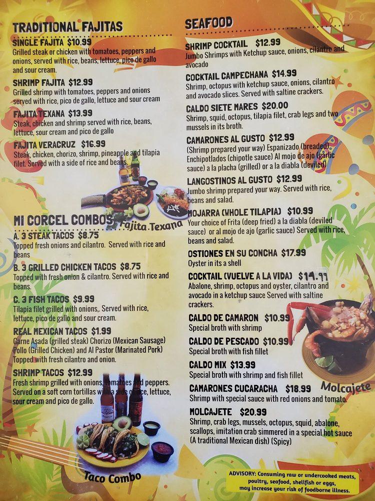 Menu at Mi Corcel restaurant, Crawfordsville