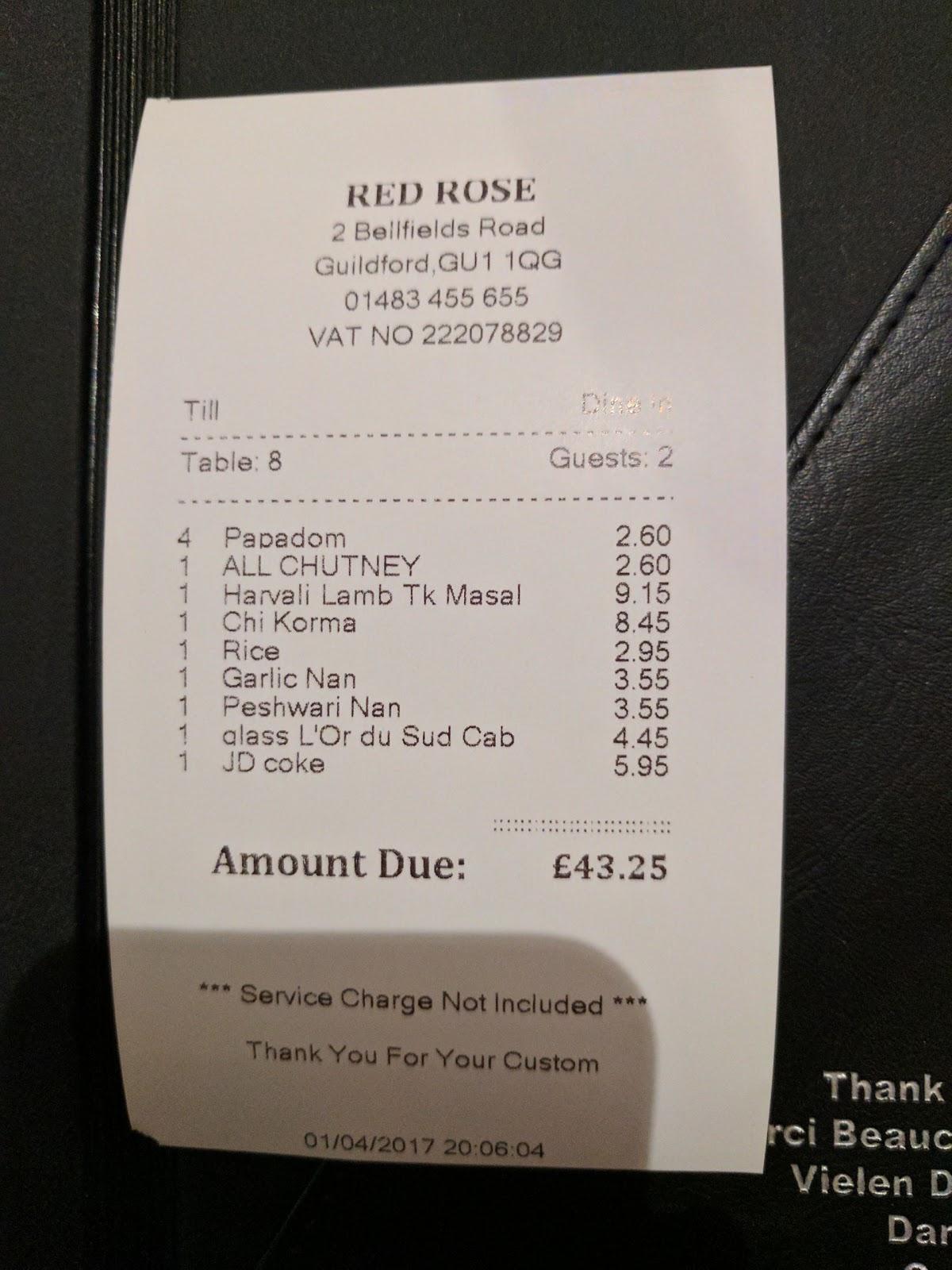 Menu at Red Rose restaurant, Guildford, 2 Bellfields Rd