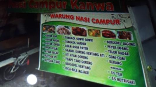 Menu at Warung Nasi Campur Kanwa, Surabaya
