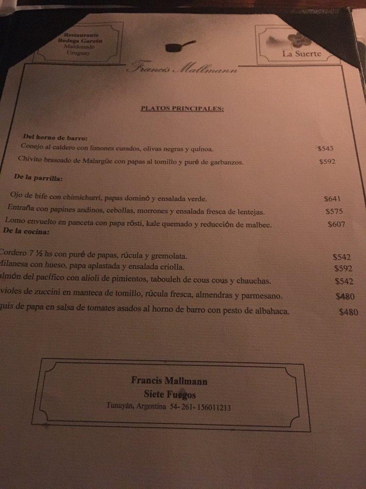 Carta de 1884 Restaurante Francis Mallmann, Godoy Cruz