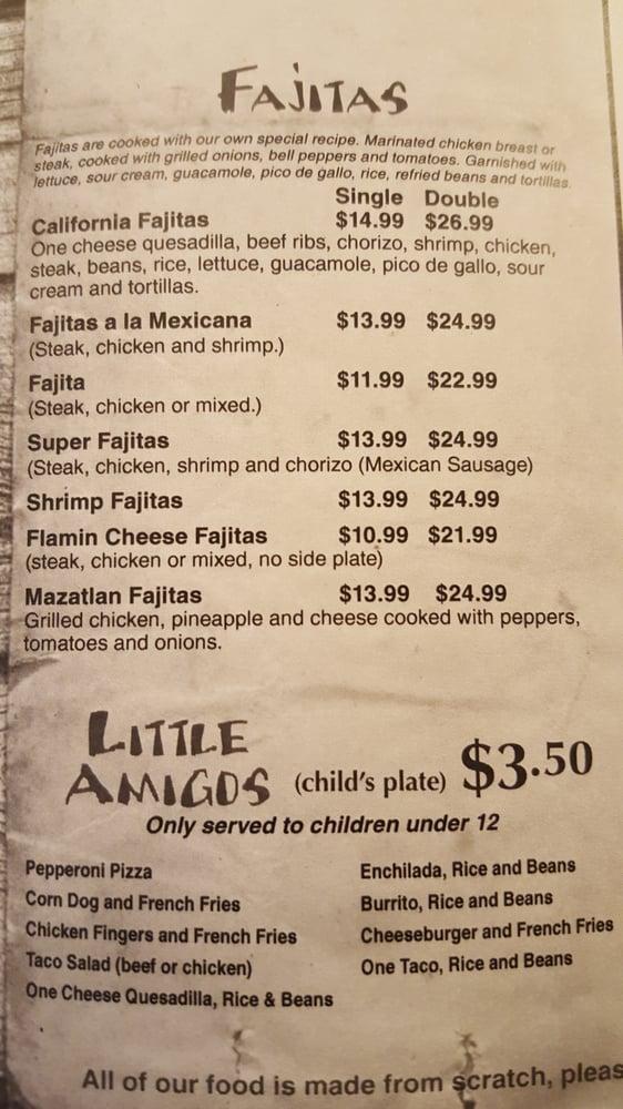 Menu at Baja California Grill restaurant, Jacksonville