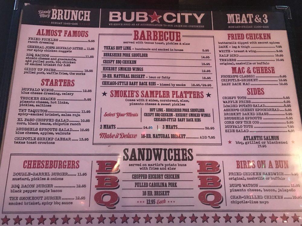 Menu at Bub City pub & bar, Rosemont, 5441 Park Pl