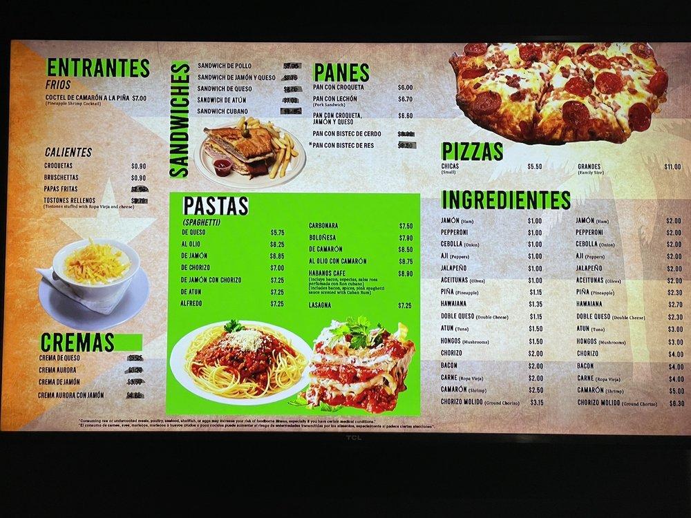 Menu at Habanos Cafe, Las Vegas