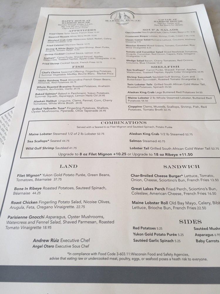 Menu at Harbor House restaurant, Milwaukee