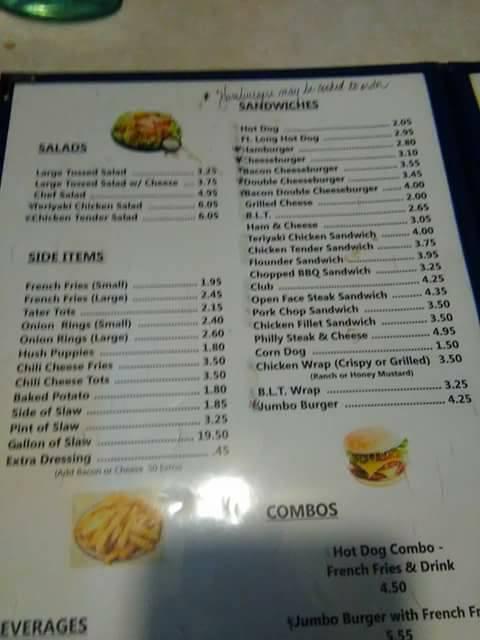 Menu at Jim’s Grill restaurant, Yadkinville, US-601