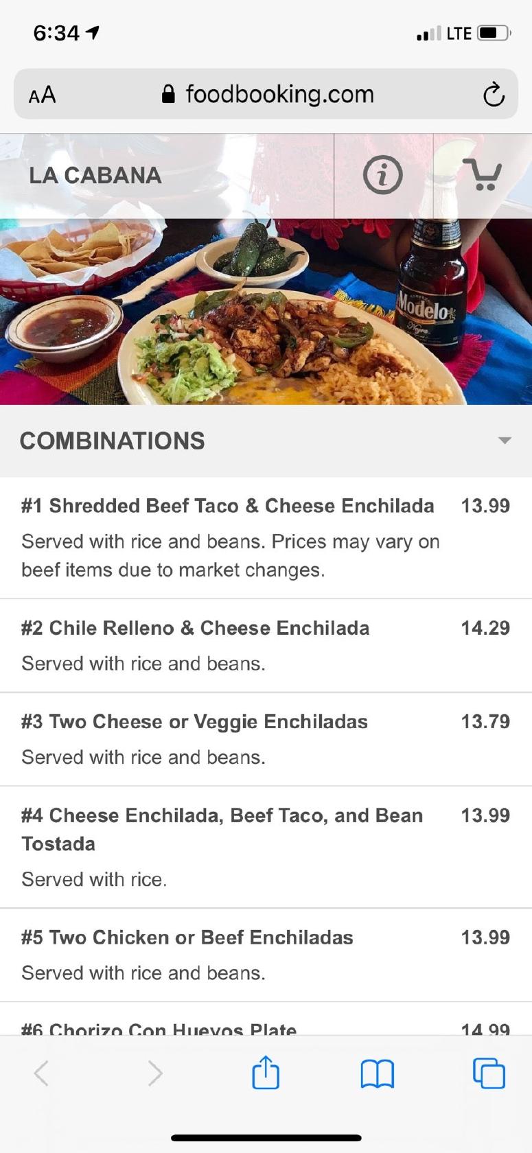 Menu at La Cabana Mexican Restaurant, Redding, Market St