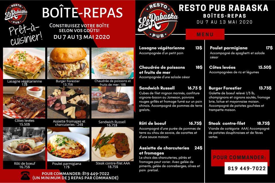 Menu au Resto Pub Le Rabaska, Maniwaki