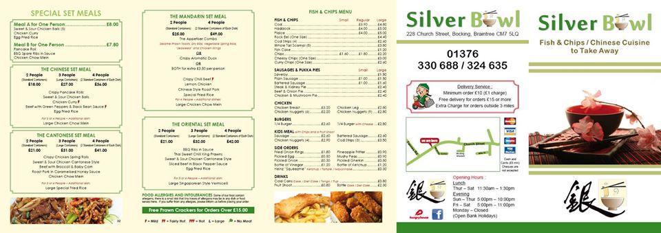 Menu at Silver Bowl Chinese Takeaway fast food, Braintree