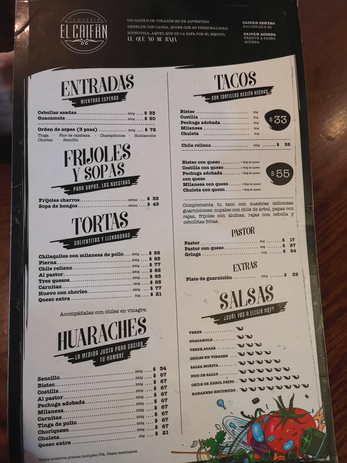 Carta del restaurante Taquería El Caifán Alameda, Ciudad López Mateos