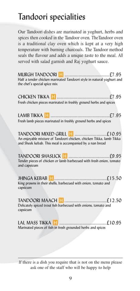 Menu at The Raj Restaurant, Kettering