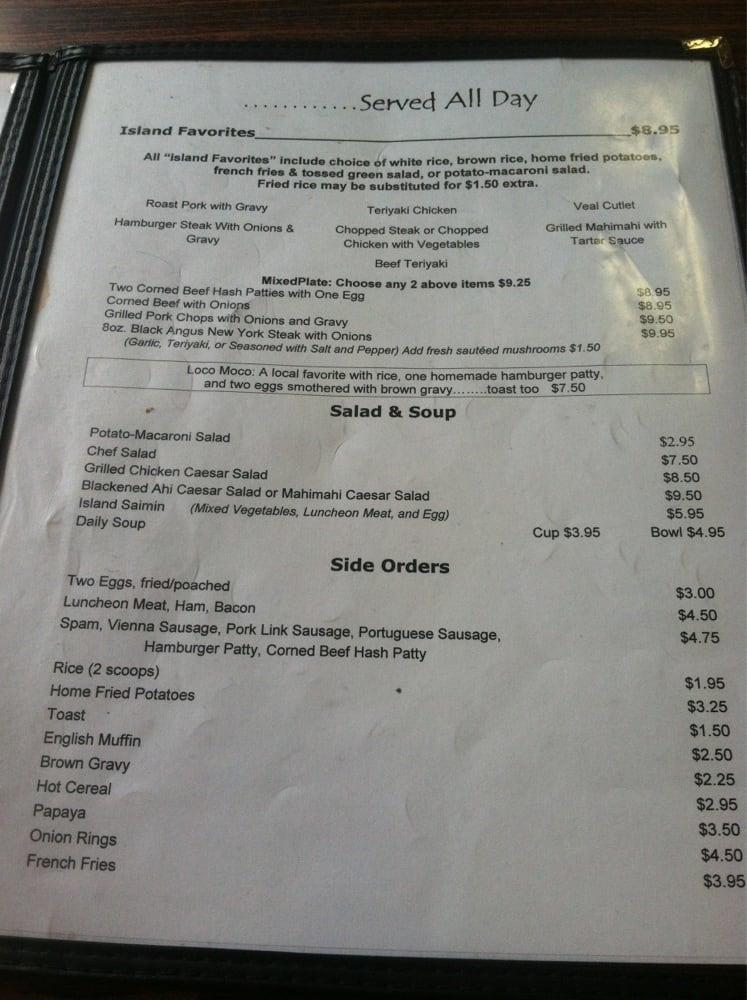 Menu at Times Coffee Shop Kailua restaurant, Kailua, 153 Hamakua Dr Ste A