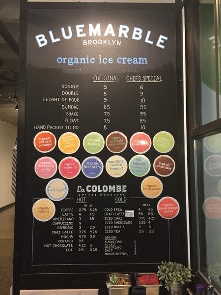 Menu at Blue Marble Ice Cream cafe, New York City, 220 36th St