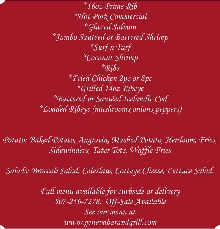 Menu at Geneva Bar & Grill, Geneva, 101 W Main St