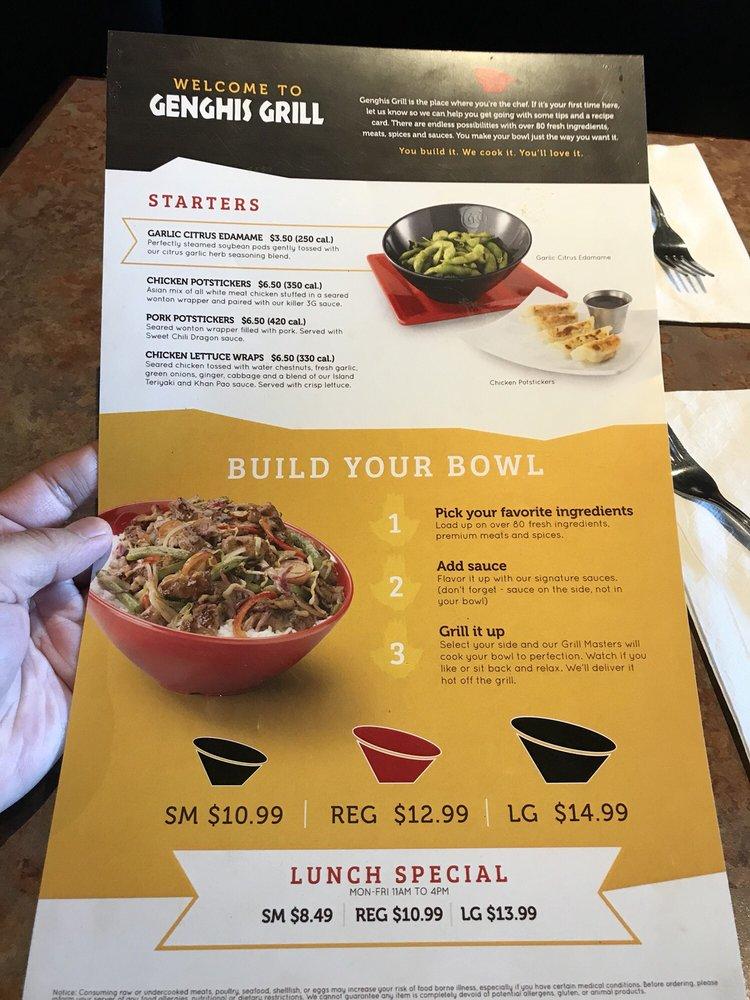 Menu at Genghis Grill restaurant, Henderson