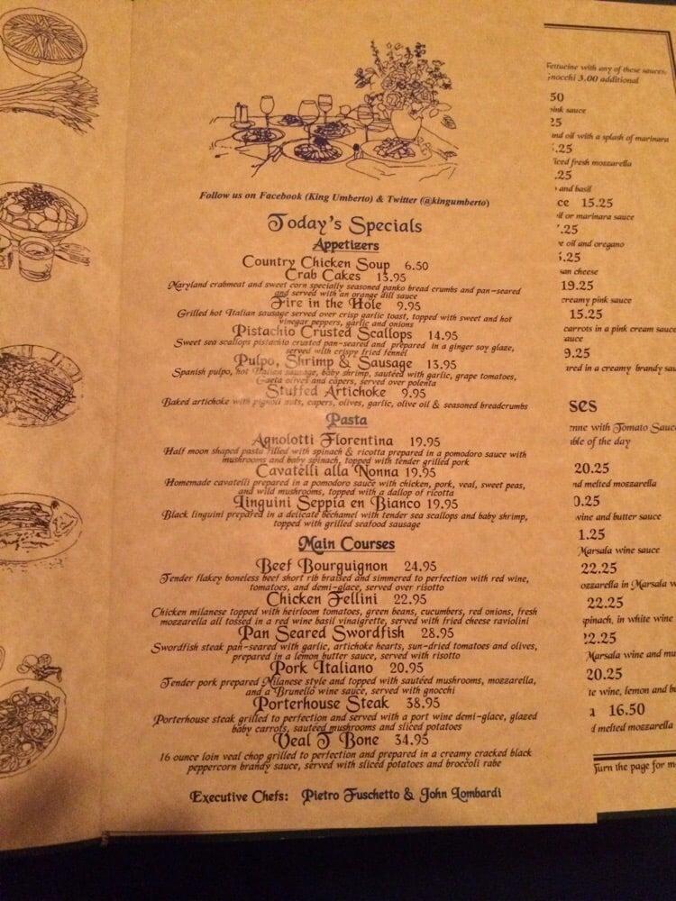 Menu at King Umberto pizzeria, Elmont