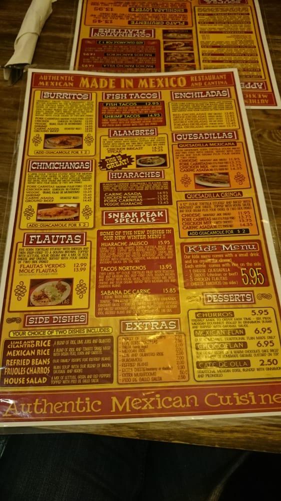 Menu at Made In Mexico Newmarket restaurant, Newmarket, 179 Main St S