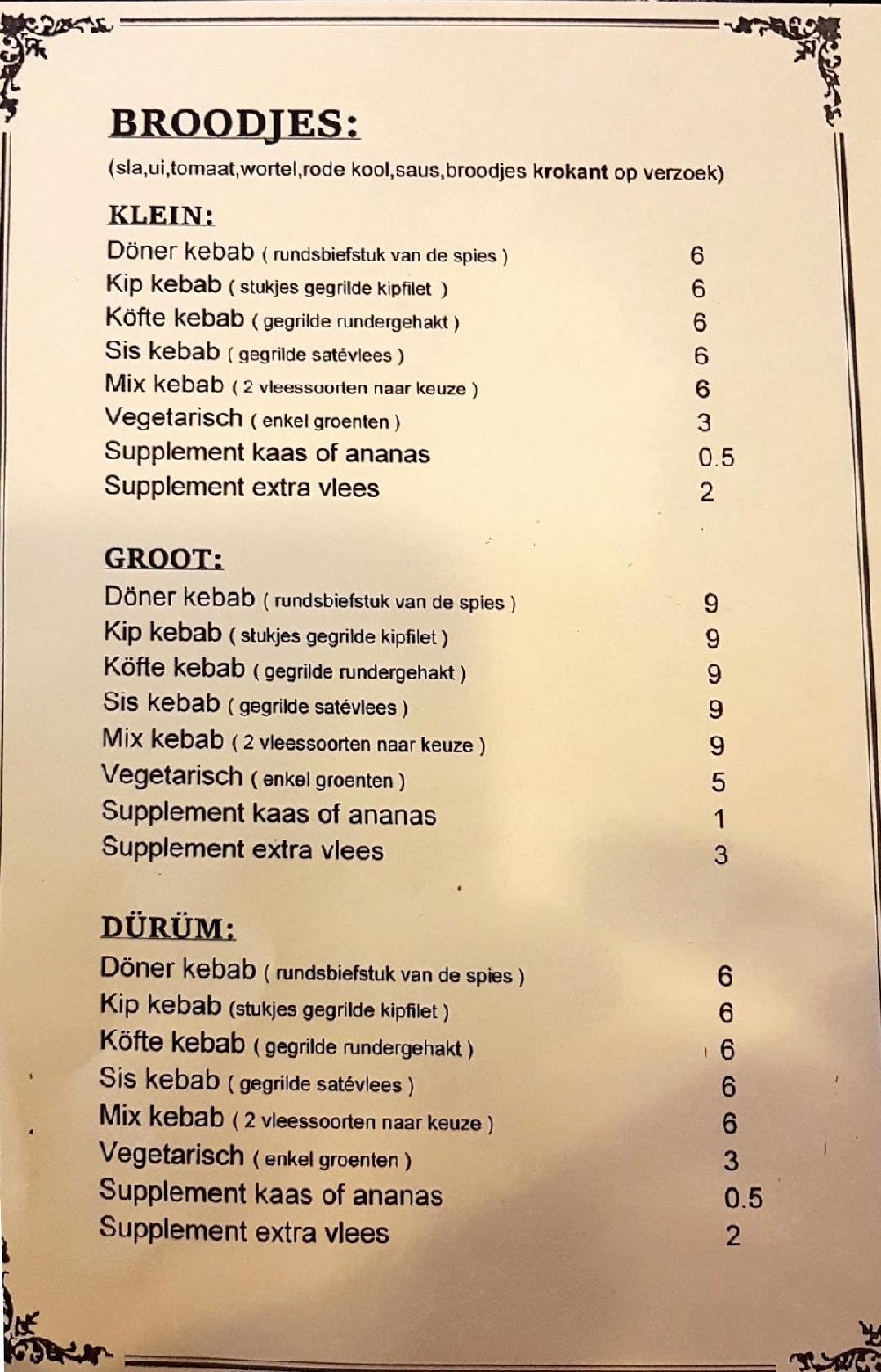Menu at Marmaris, Sint-Truiden