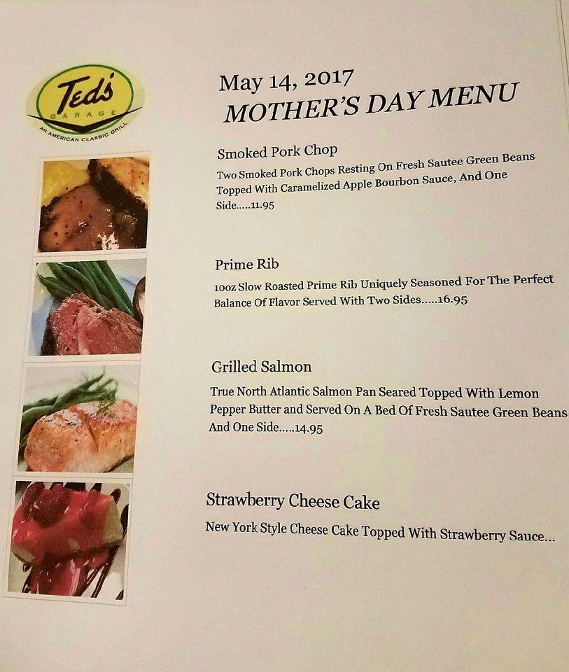 Menu at Ted's Garage restaurant, Clinton