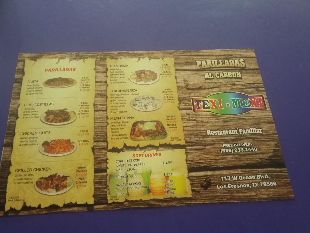 Menu at Texi Mexi restaurant, Los Fresnos