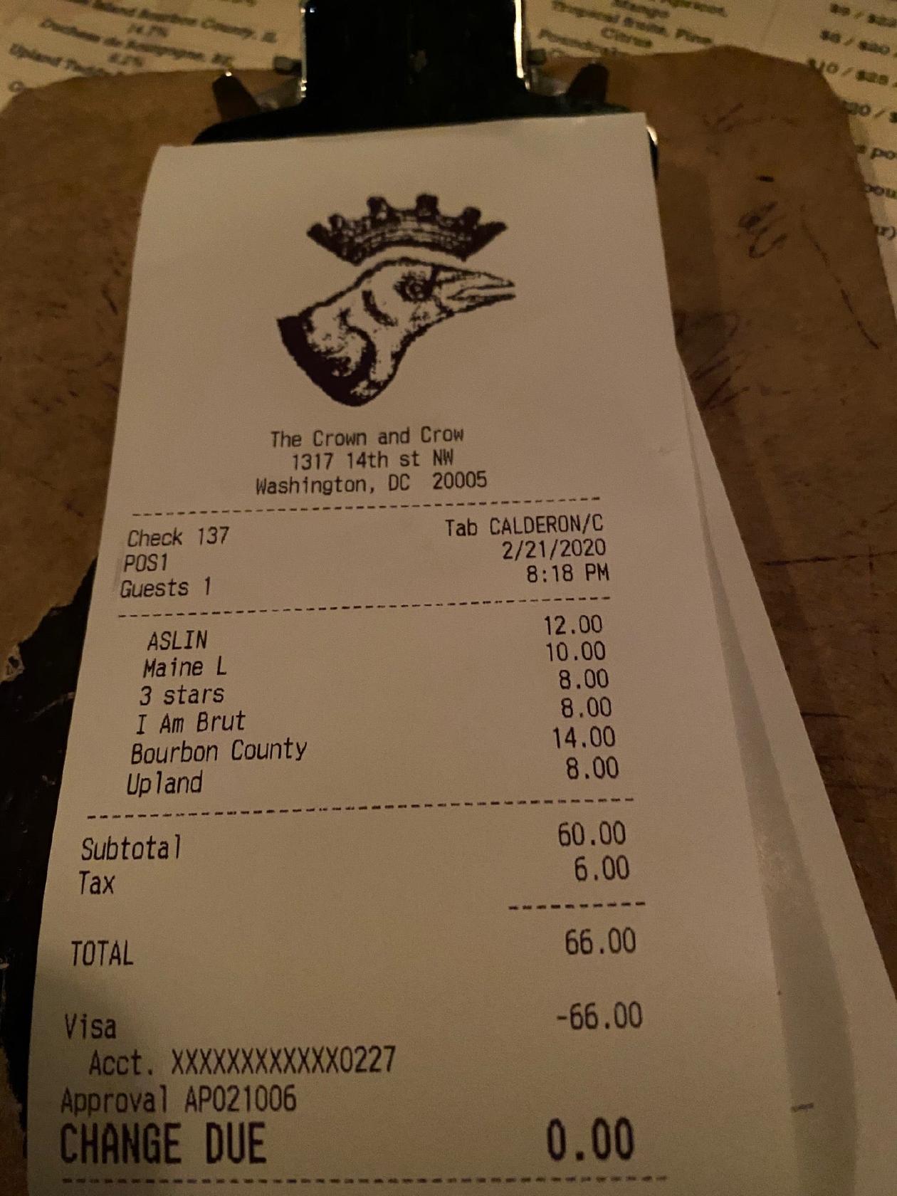 Menu at The Crown & Crow pub & bar, Washington