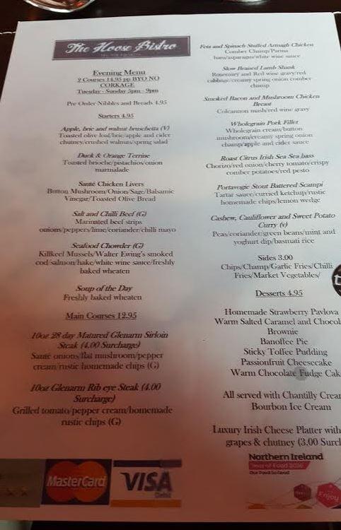 Menu at The Hoose Bistro restaurant, Belfast