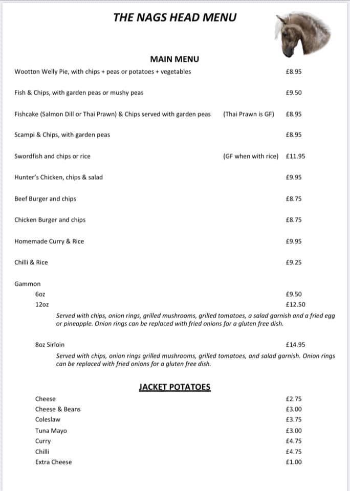 Menu at The Nags Head WOOTTON pub & bar, Ulceby