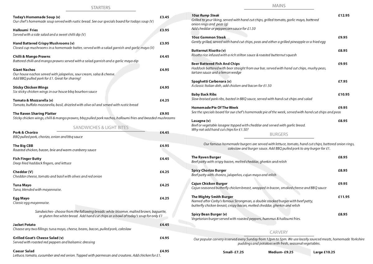 Menu at The Raven Hotel pub & bar, Corby