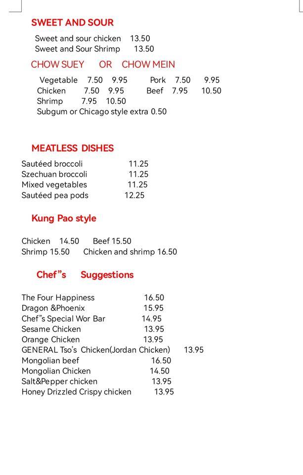 Menu at Jade III restaurant, Amesbury