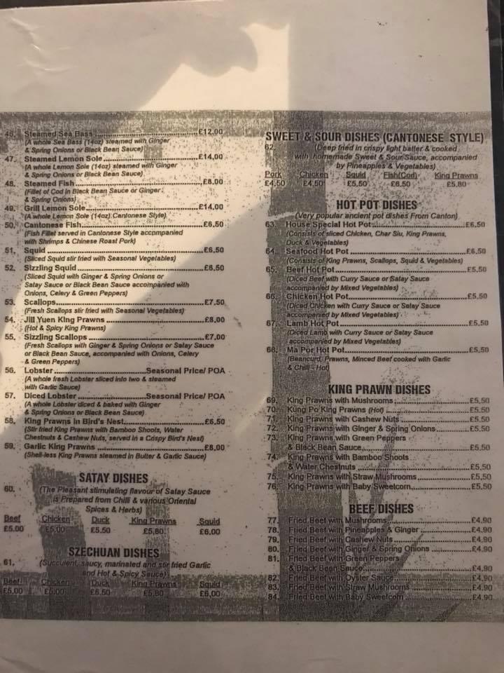 Carta del restaurante Rainbow Palace, Stourbridge