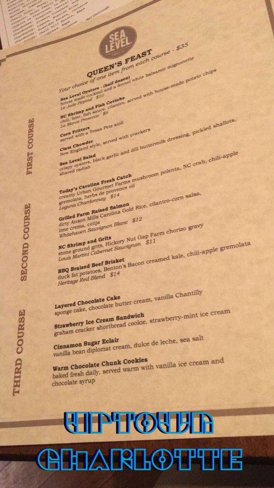 Menu at Sea Level NC pub & bar, Charlotte