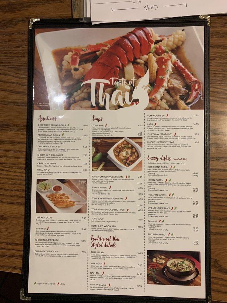 Menu at Taste of Thai restaurant, Appleton