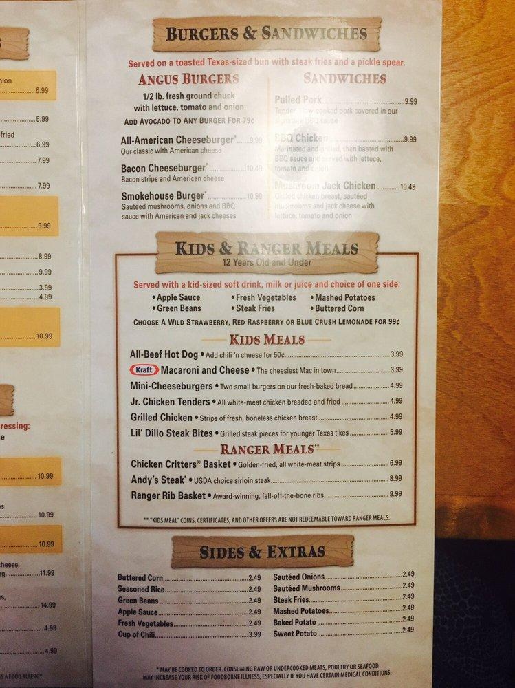 Carta del pub y bar Texas Roadhouse, Oceanside