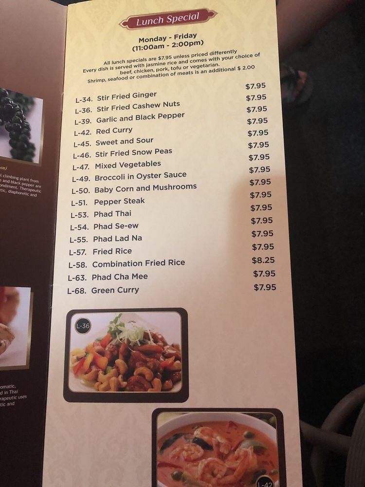Menu at Thai House restaurant, Sebring
