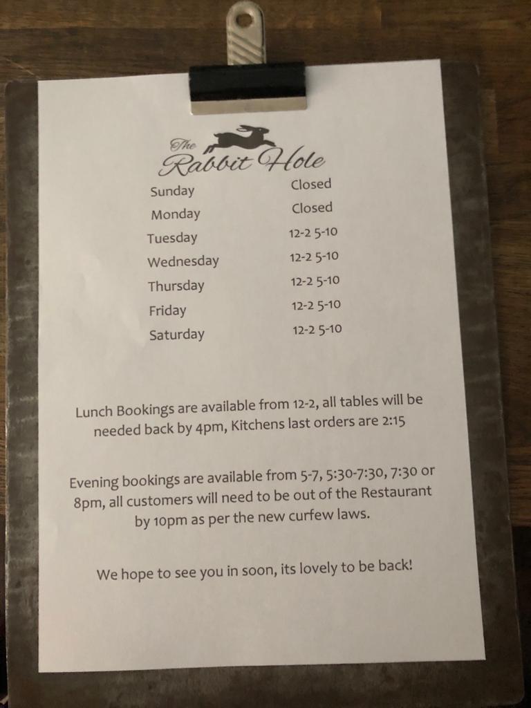 Menu at The Rabbit Hole restaurant, Edinburgh, 11 Roseneath St