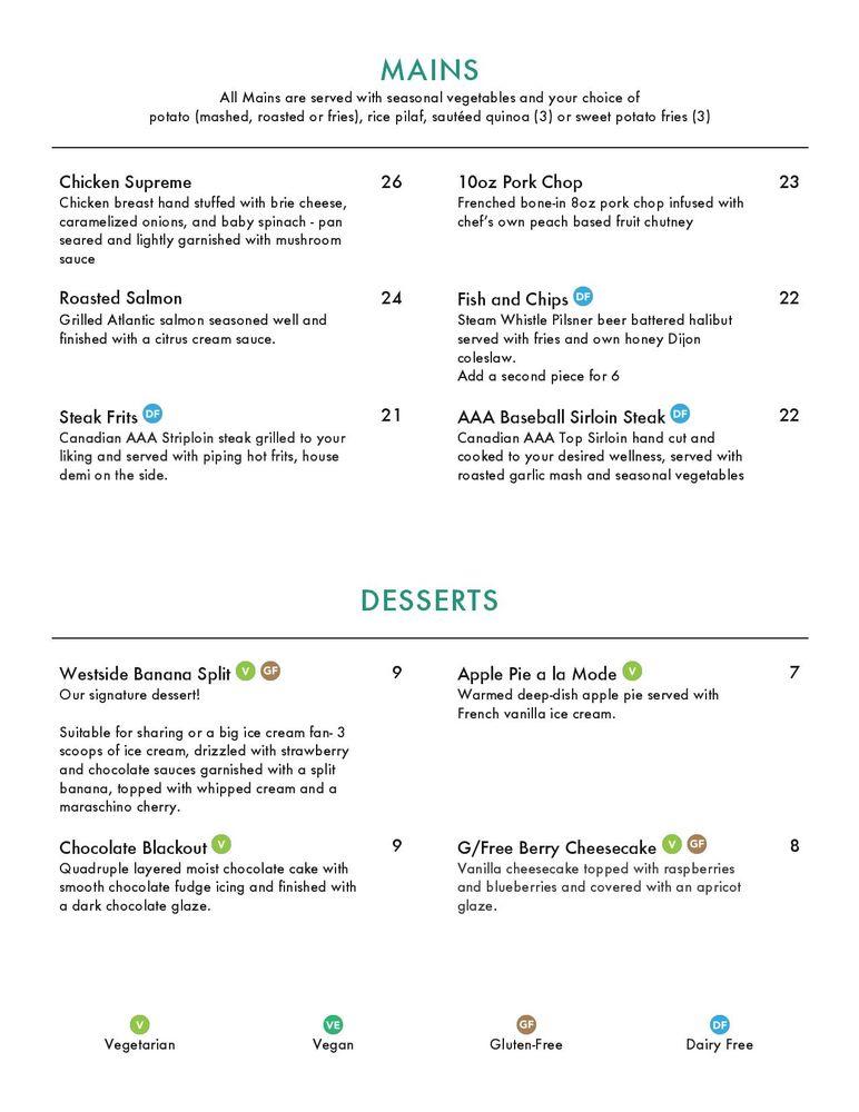 Menu at Westside Social desserts, Toronto