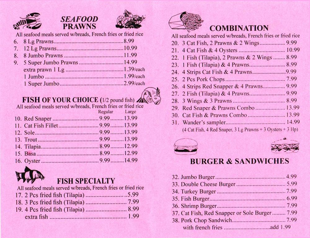 Menu at 1 Seafood & Chicken restaurant, Oakland