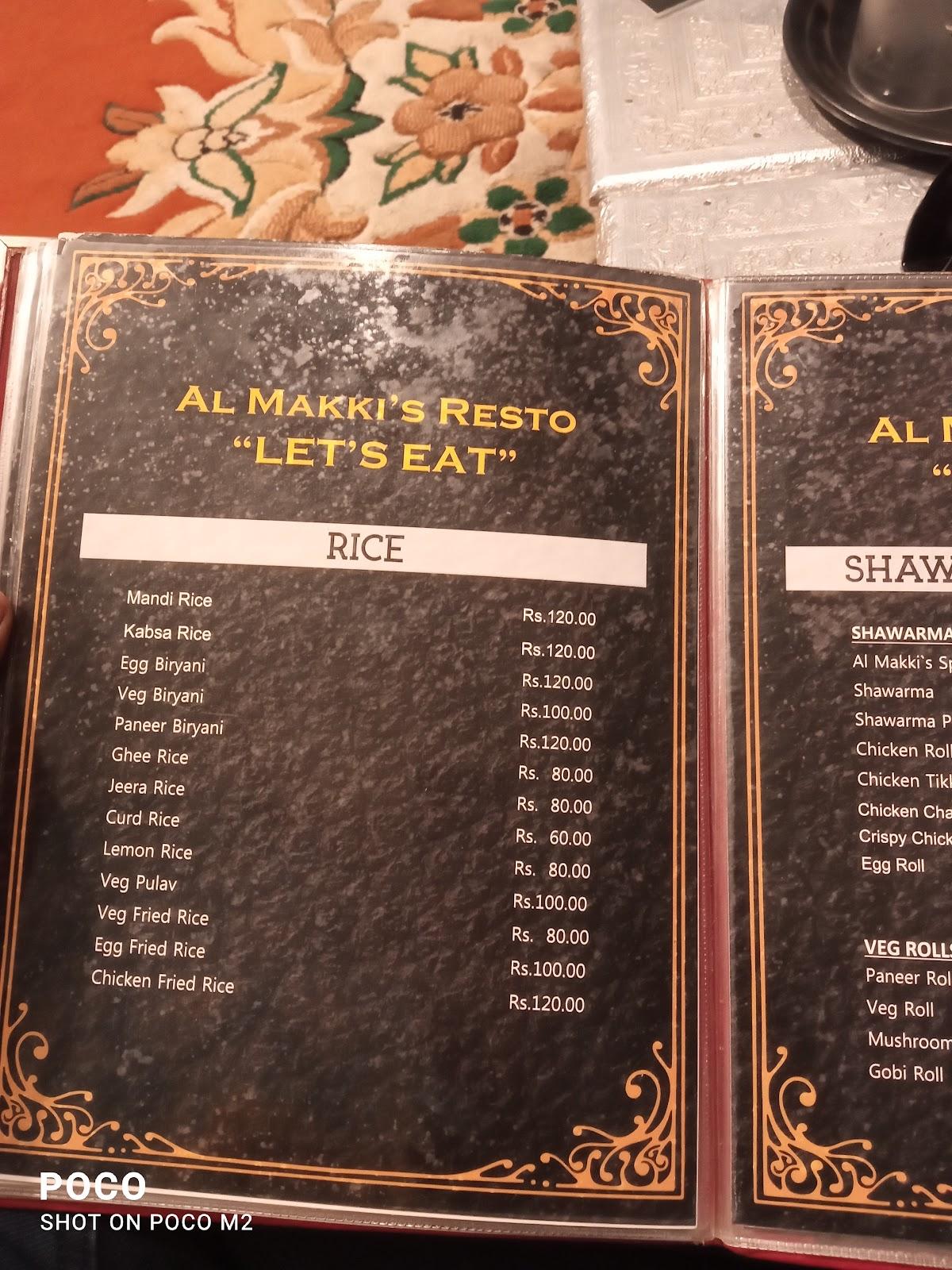 Menu at Al Makki's Restaurant Let's Eat, Bengaluru